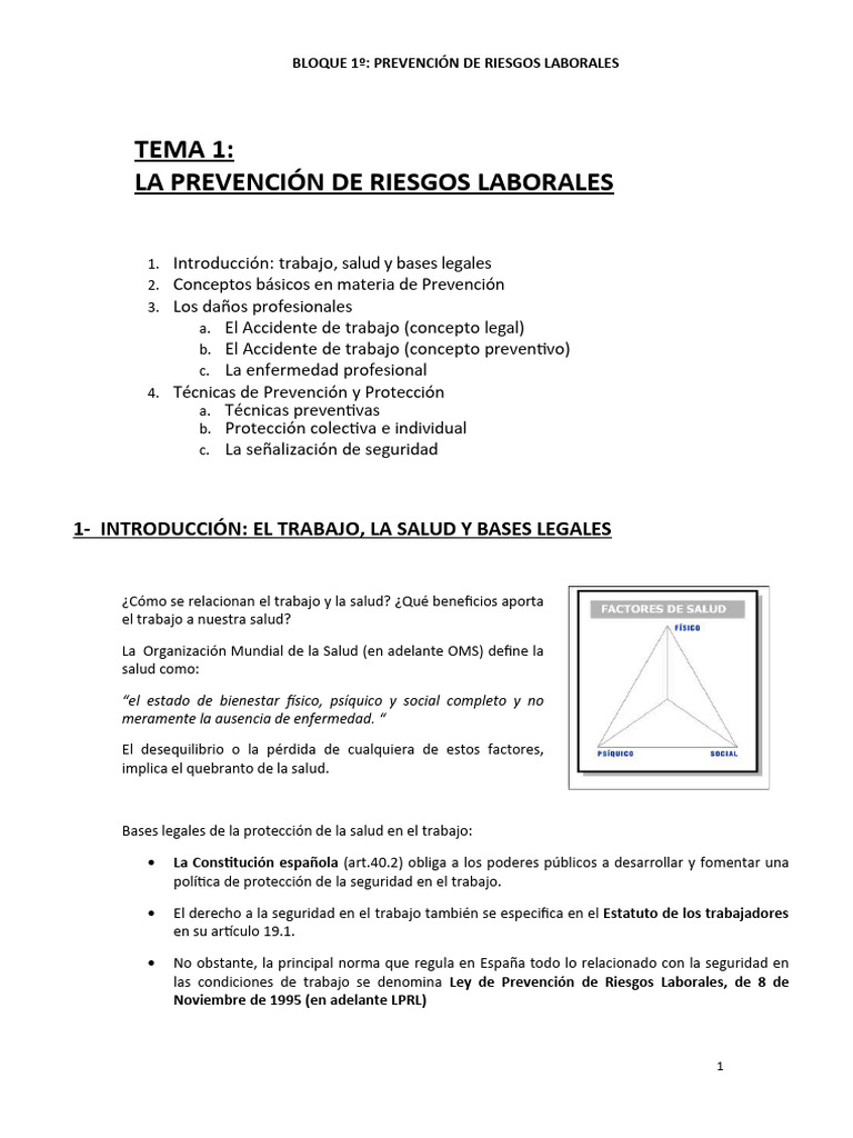 FOL - Tema 1 - Prevencion de Riesos Laborales | PDF