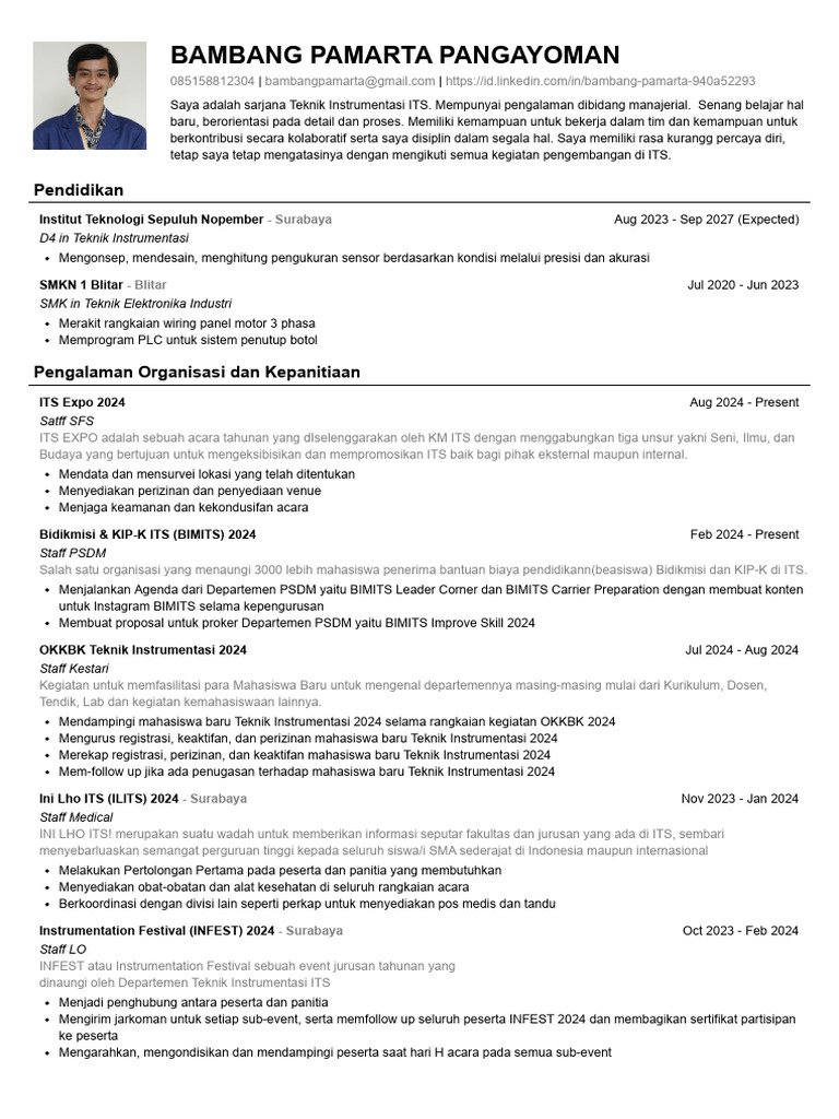 Bambang Pamarta Pangayoman - 2042231016 - CV ATS | PDF