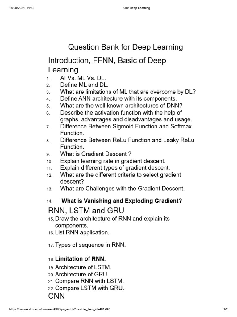 QB_ Deep Learning | PDF