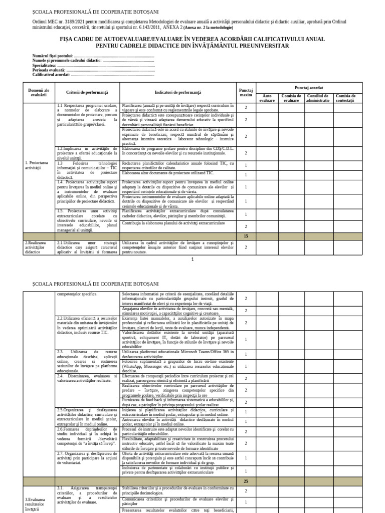 Fisa Evaluare Cadre Did ACTUALIZAT 2023 | PDF