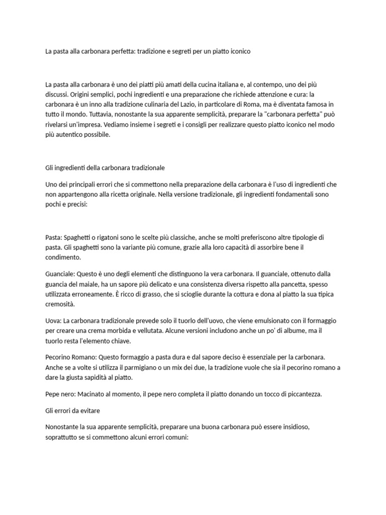 Carbonara Perfetta Ricetta | PDF