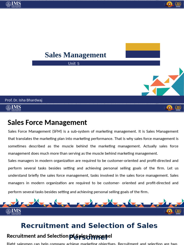 Sales Management: Unit 5 | PDF