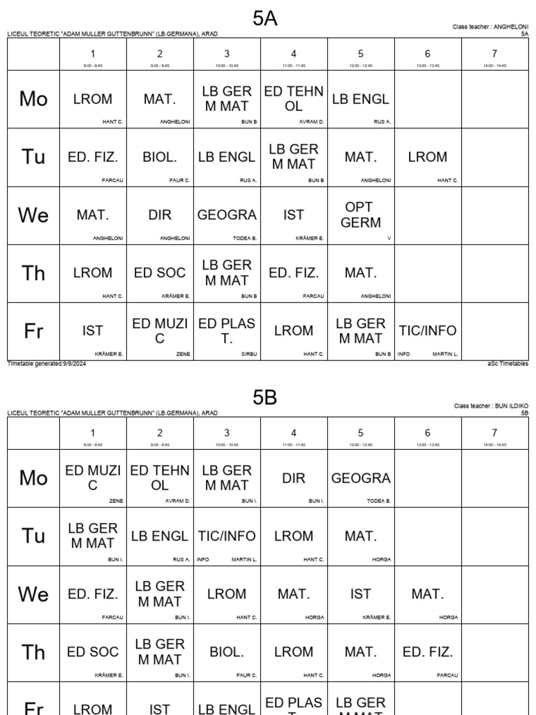 Orar Clase 9 Sep 2024 | PDF