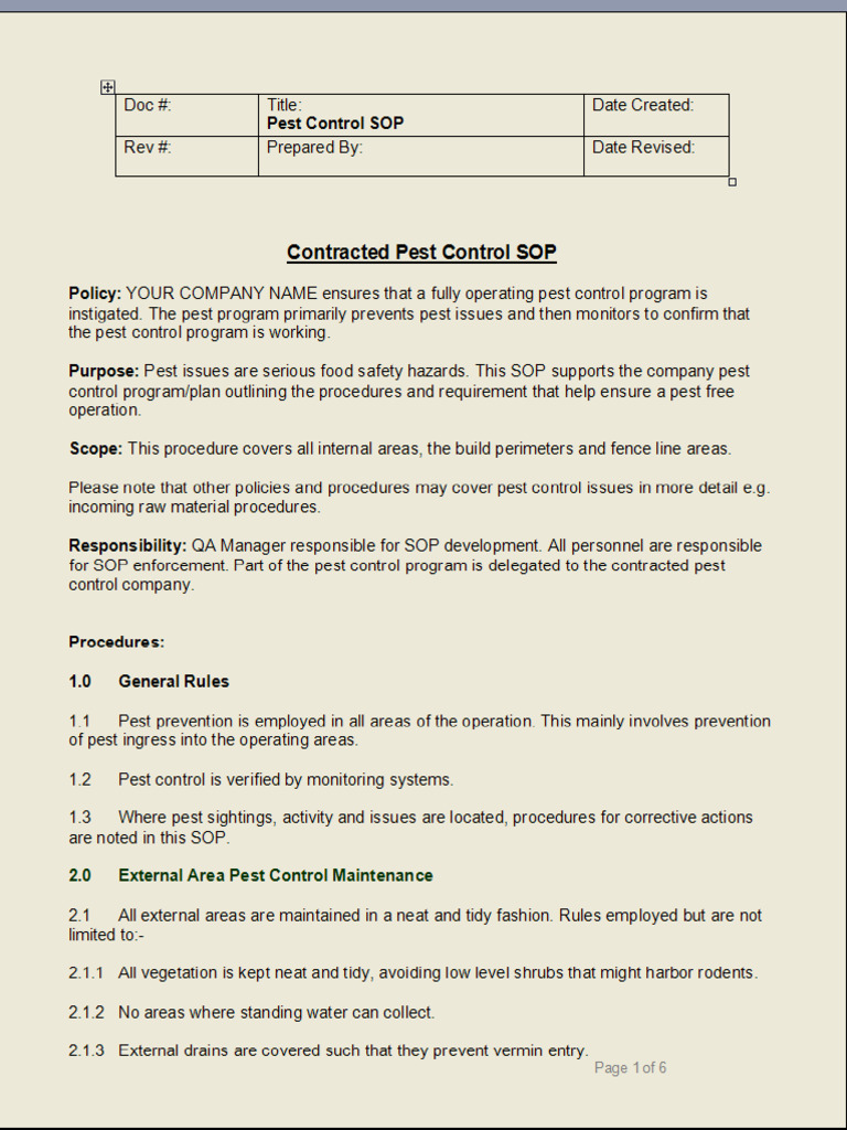 Pc1 - Pest Control SOP | PDF