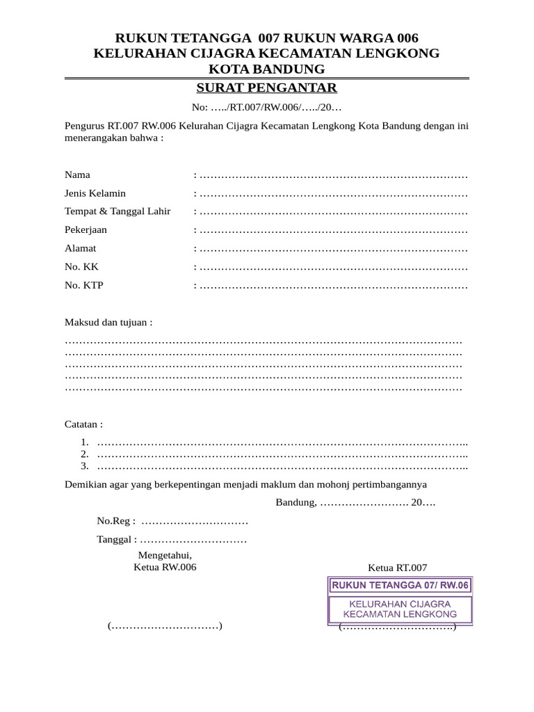 Surat Pengantar RT Kosong | PDF