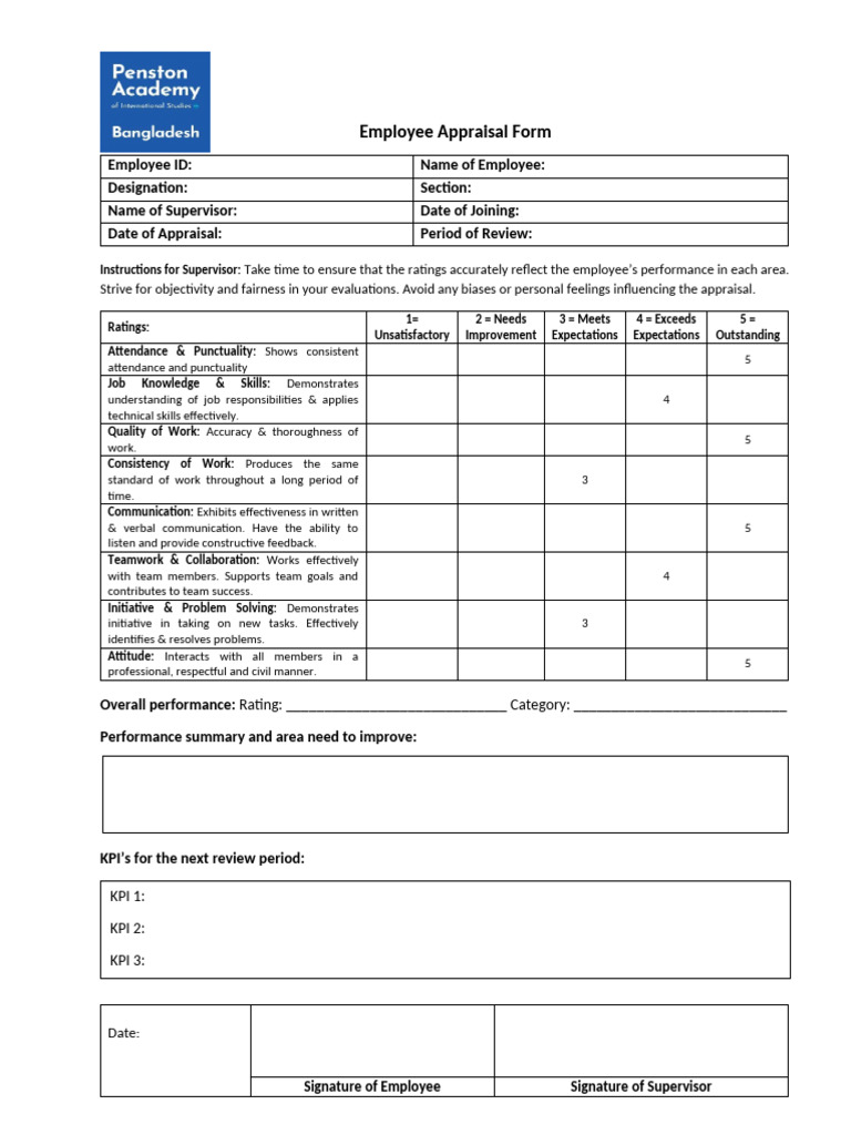 Appraisal Form (General) | PDF