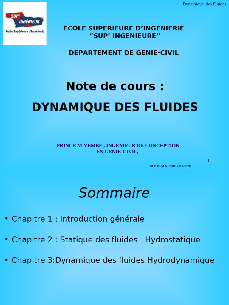 CHAP I DYNAMIQUE DE FLUIDE | PDF