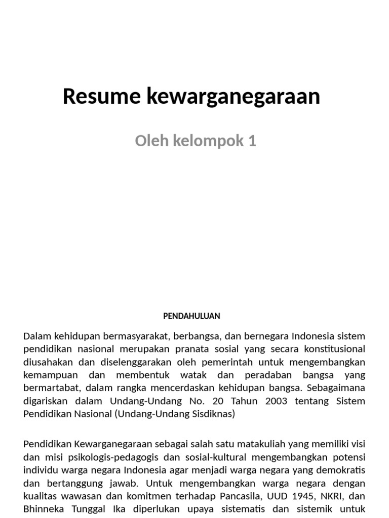 Resume Kewarganegaraan Kelompok 1 | PDF