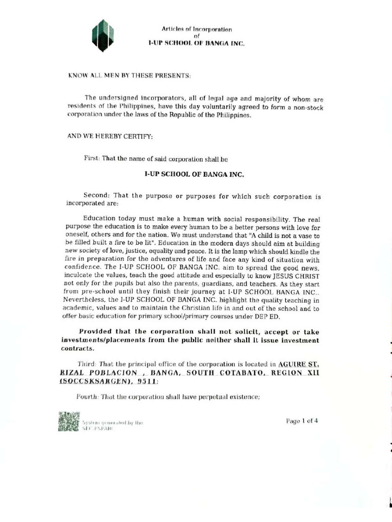 article of inc | PDF