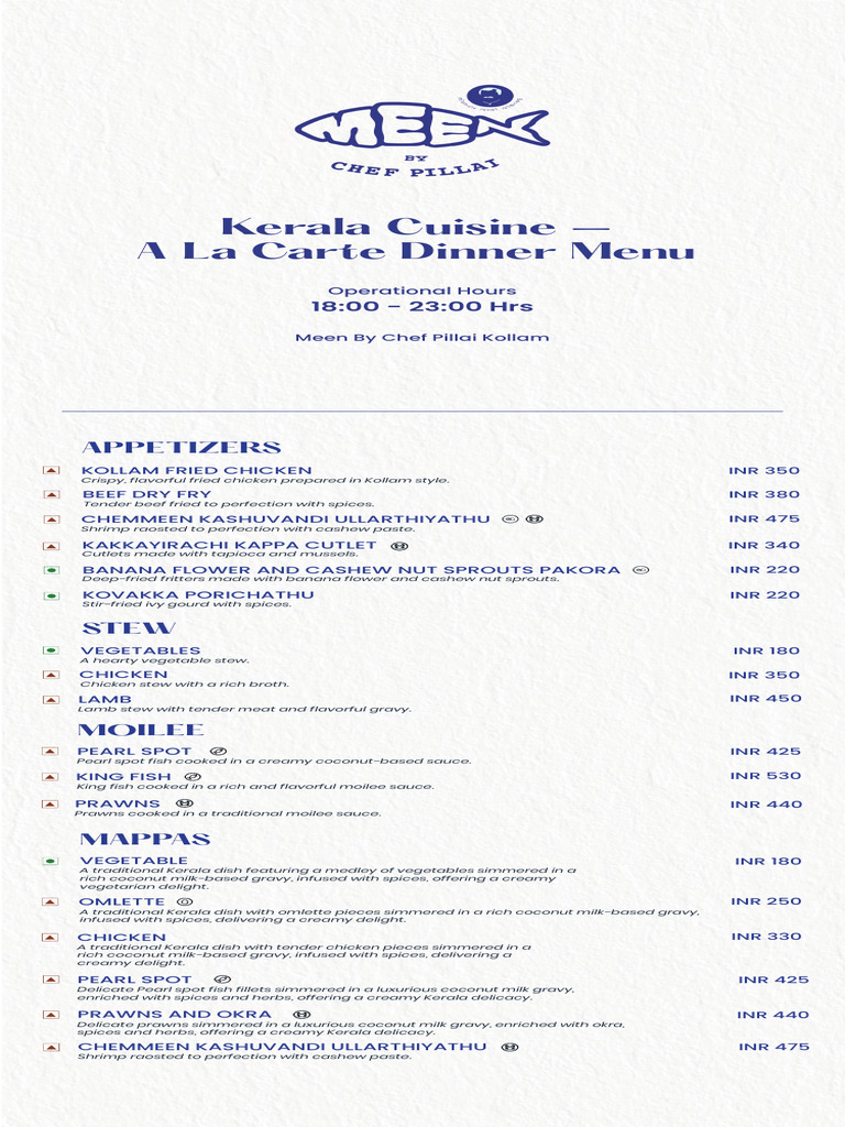 Meen Kollam Soft Launch Dinner Menu | PDF | Indian Cuisine | Curry