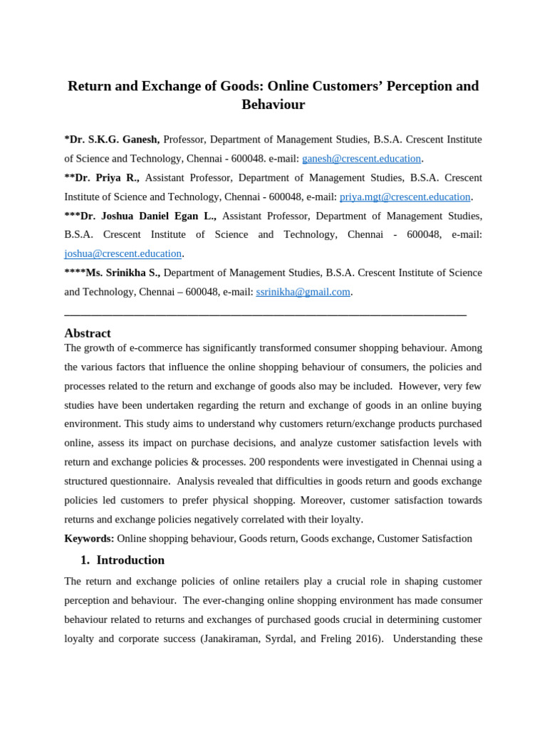 Return - Exchange Paper | PDF