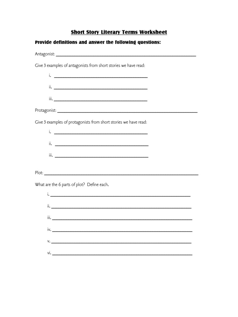 Short Story Literary Terms Worksheet | PDF