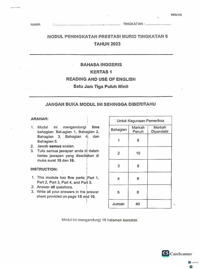 Bahasa Inggeris K1 +K2 Trial Kedah 2023 | PDF