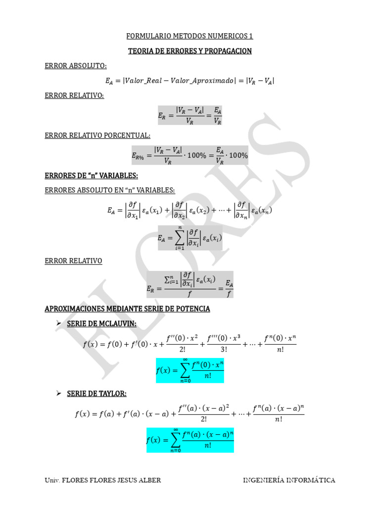 Formulario Metodos Numericos 1 | PDF