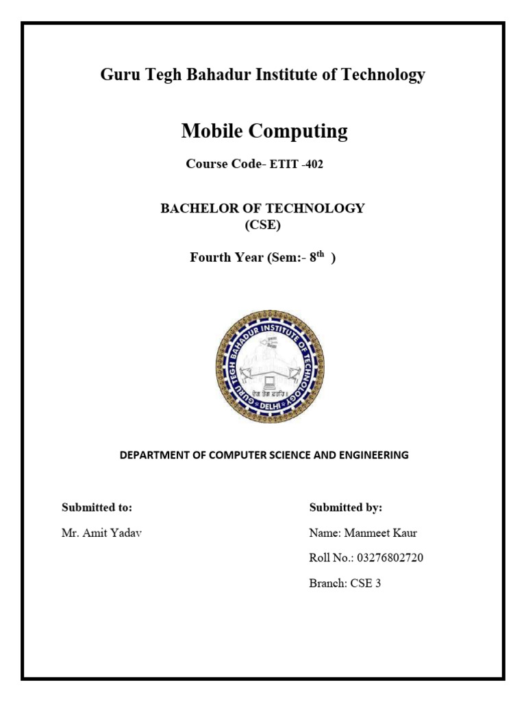Manmeet Kaur Mobile Computing File | PDF