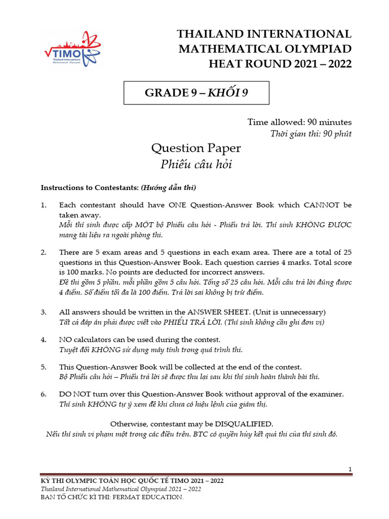 TIMO Grade 9 Heat Round 2021-2022 | PDF | Number Theory | Teaching Methods & Materials