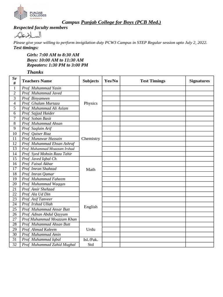 Willingness To Perform Invigilation Duty In Step Regular Session Pdf