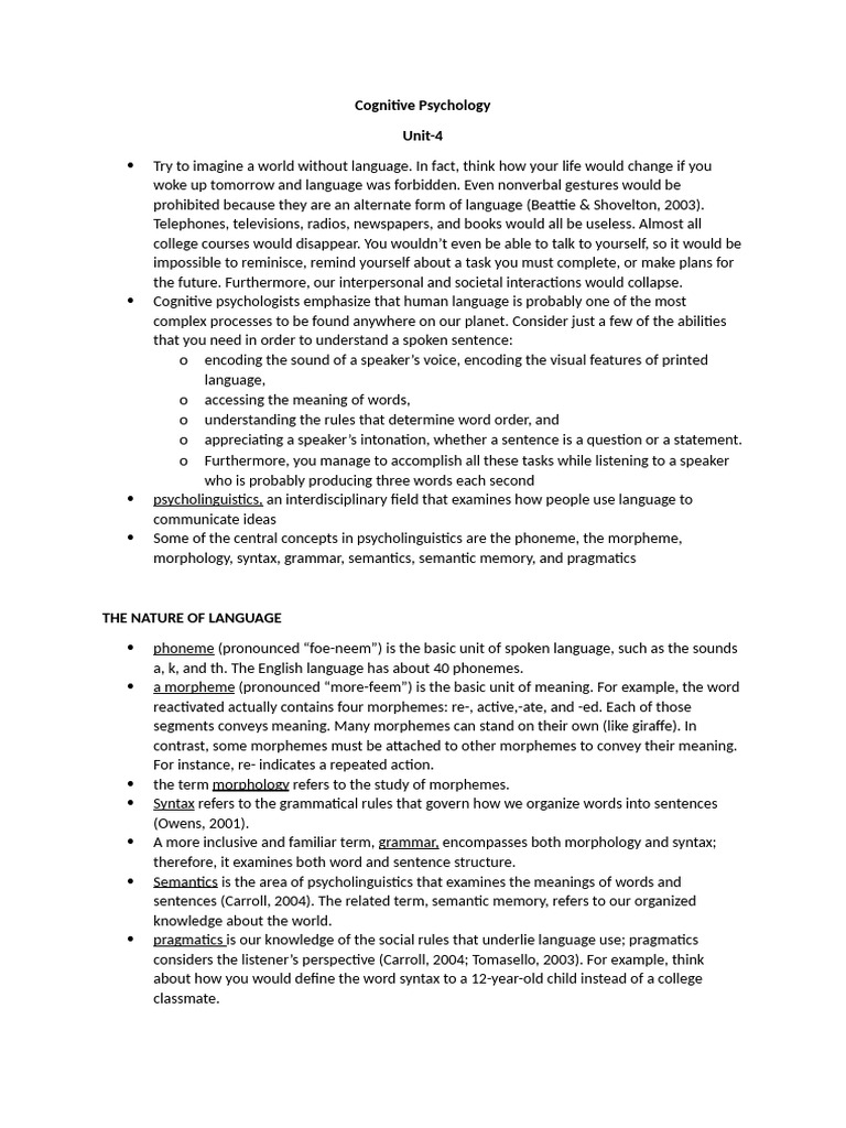 Cognitive Psychology Unit-4 Notes | PDF
