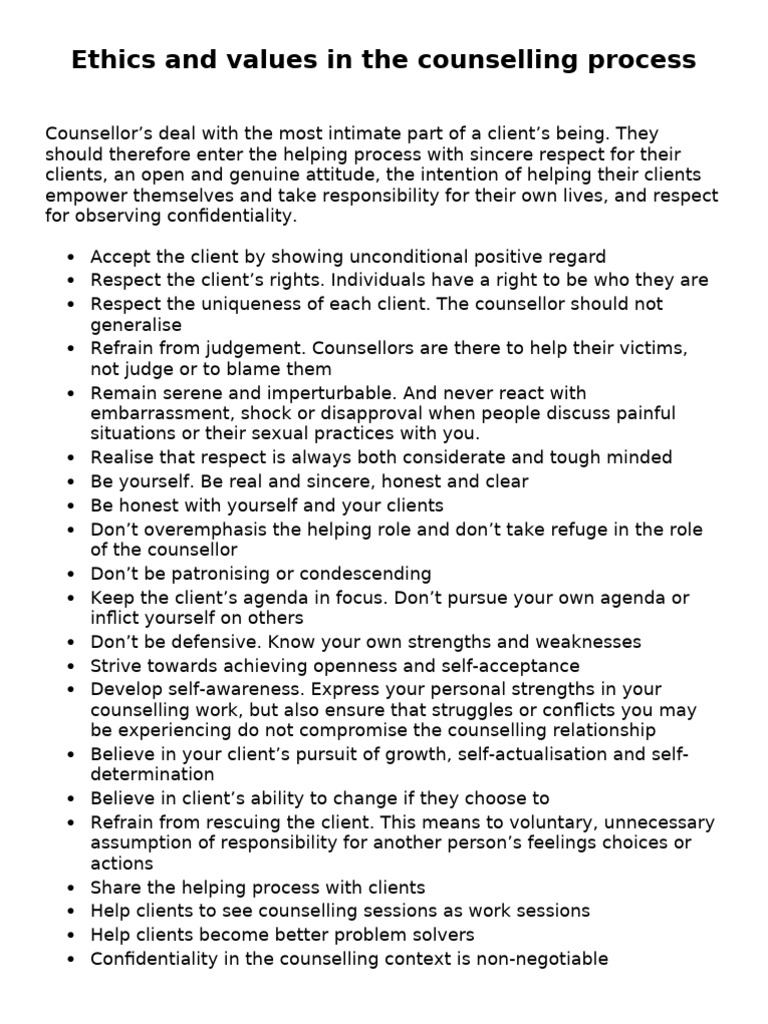 Ethics and Values in The Counselling Process | PDF