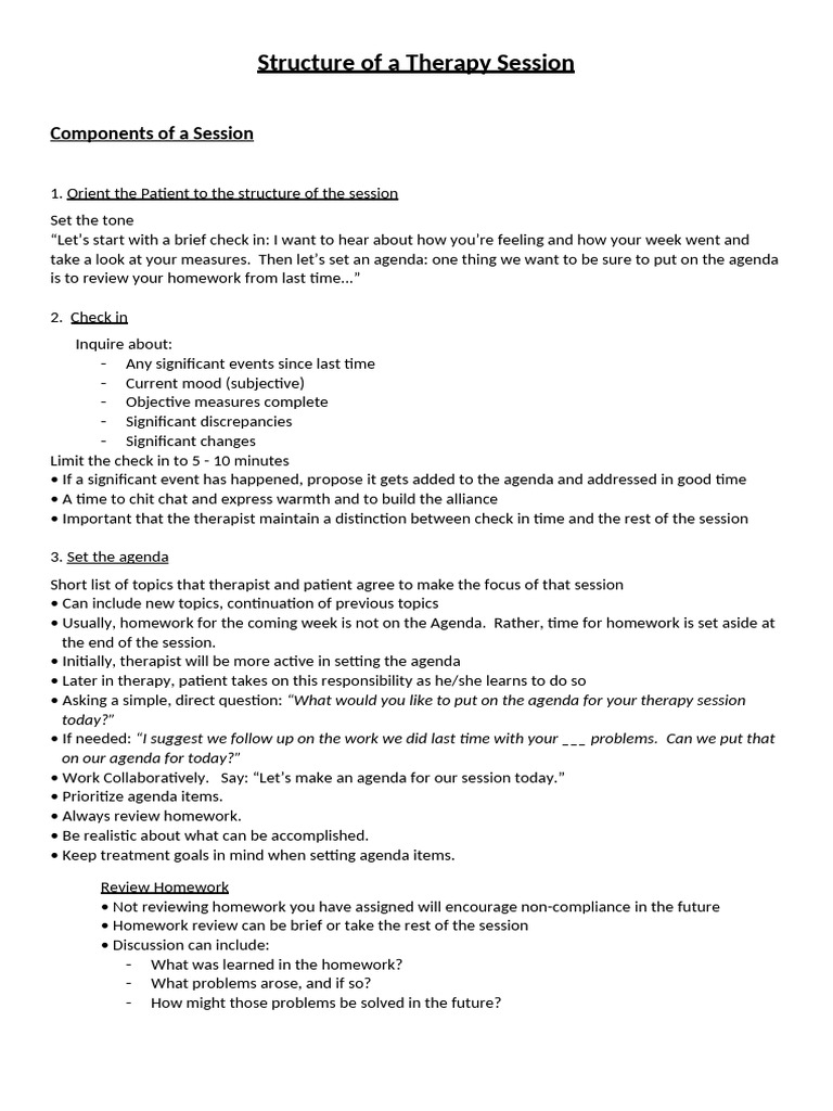 Structure of Therapy session | PDF