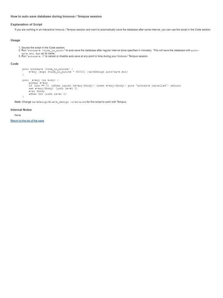 How To Auto Save Database During Innovus - Tempus Session | PDF