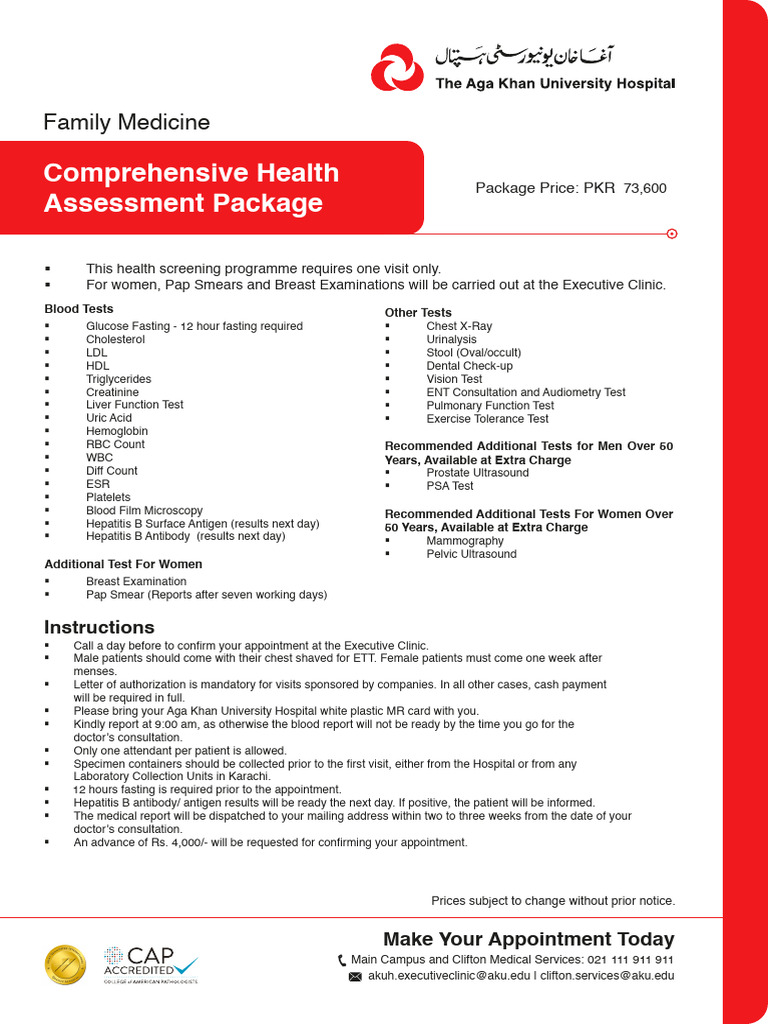 Comprehensive Health Assessment Package | PDF