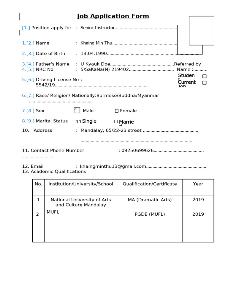 MIT-HRD-FR-002 (Job Application Form) | PDF