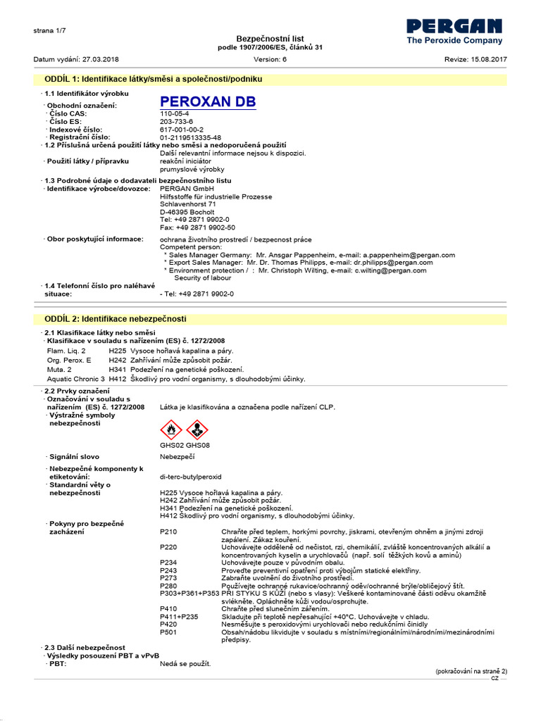 Peroxan DB - MSDS - CZ | PDF