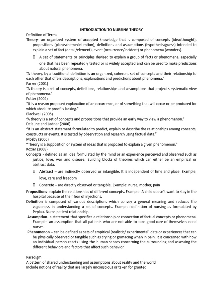 Introduction To Nursing Theory | PDF