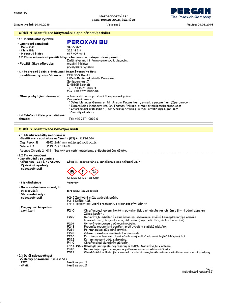Peroxan Bu - MSDS - CZ - 20150601 | PDF