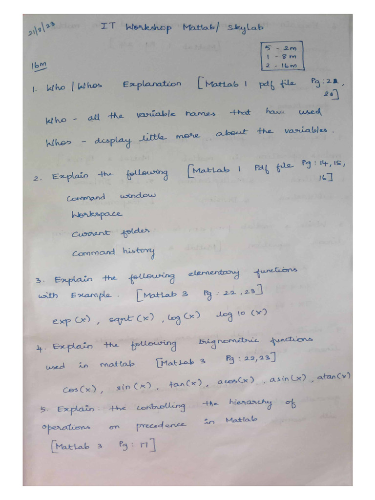 Matlab Important Questions | PDF