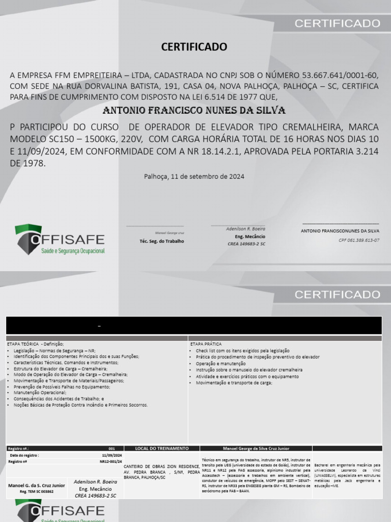 NR 12 - FFM - Elevador Cremalheira | PDF