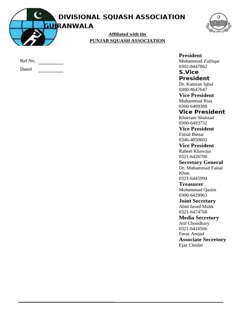 Squash Associattion Letter Head | PDF