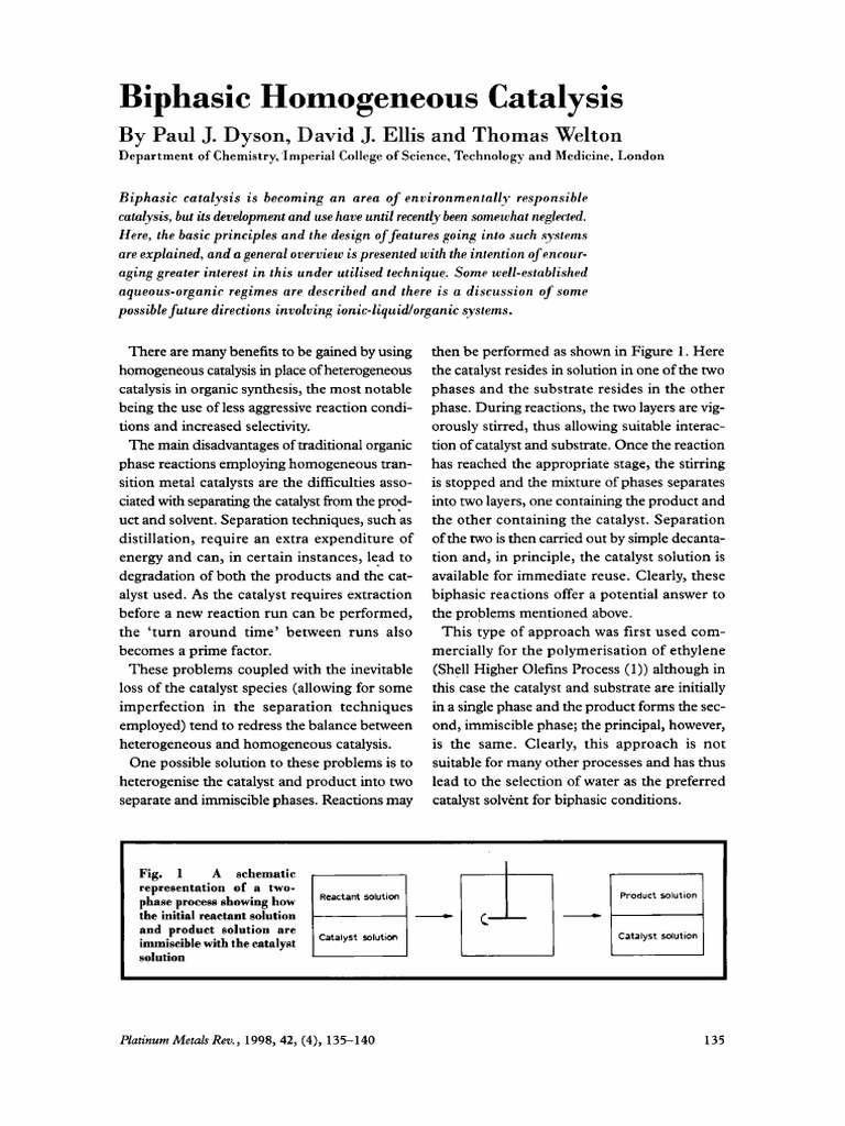 Biphasic Homogeneous Catalysis (Paul J.dyson) | PDF