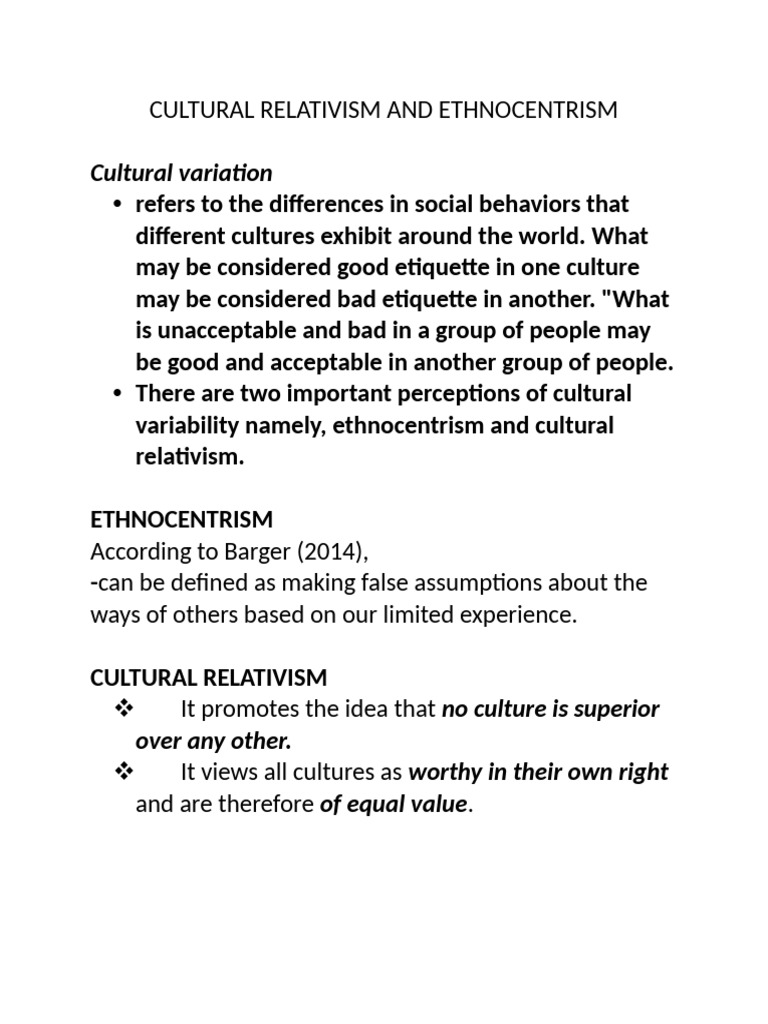 Cultural Relativism and Ethnocentrism | PDF