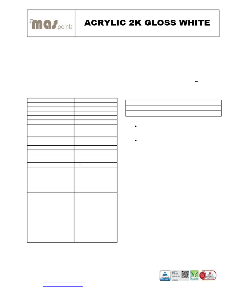 Acrylic 2K Gloss White Datasheet | PDF