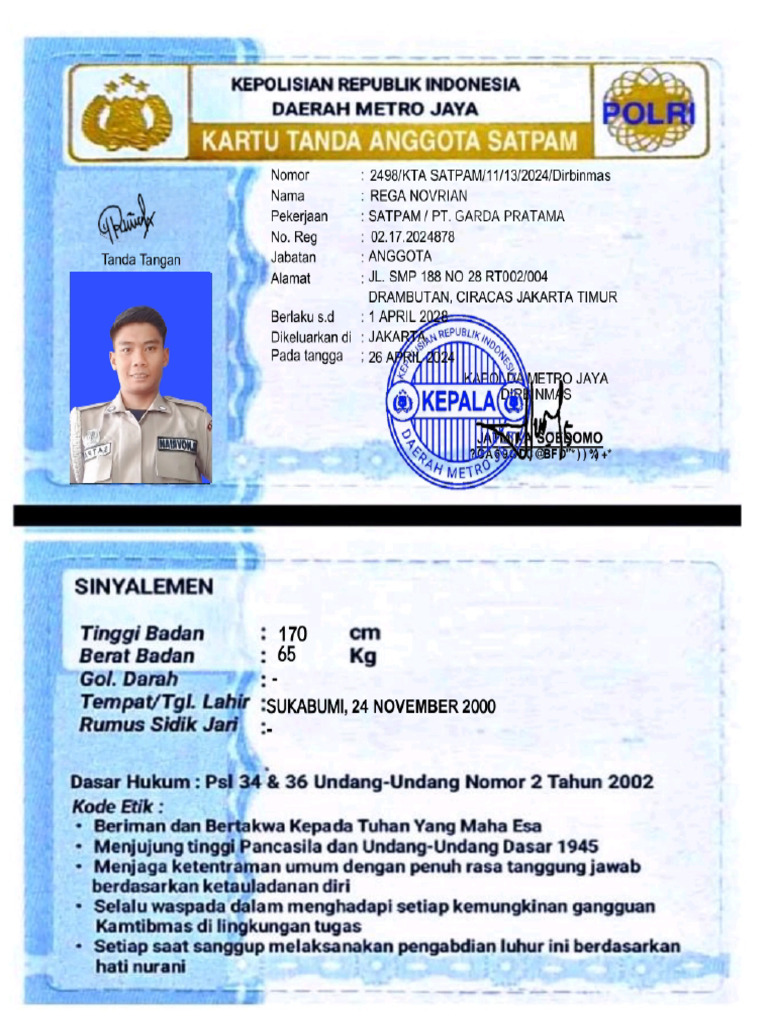 Pelayanan KTA SATPAM Polda Rega 1 | PDF