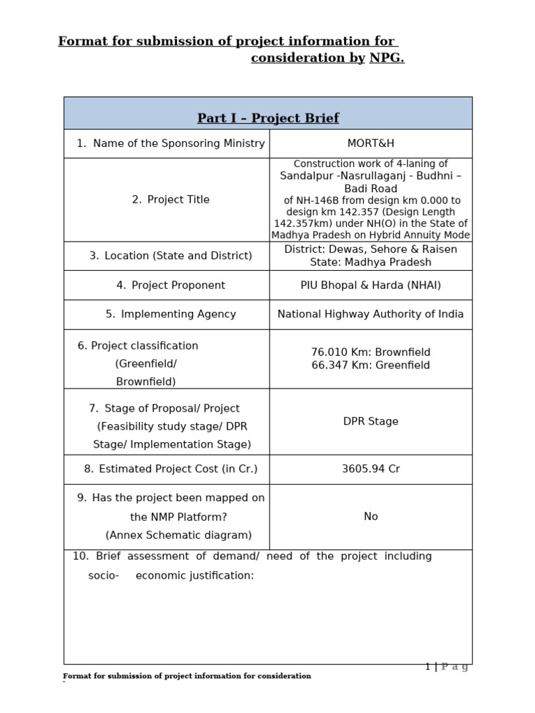 NPG FORM - Sandalpur - Budhni-Badi Road | PDF