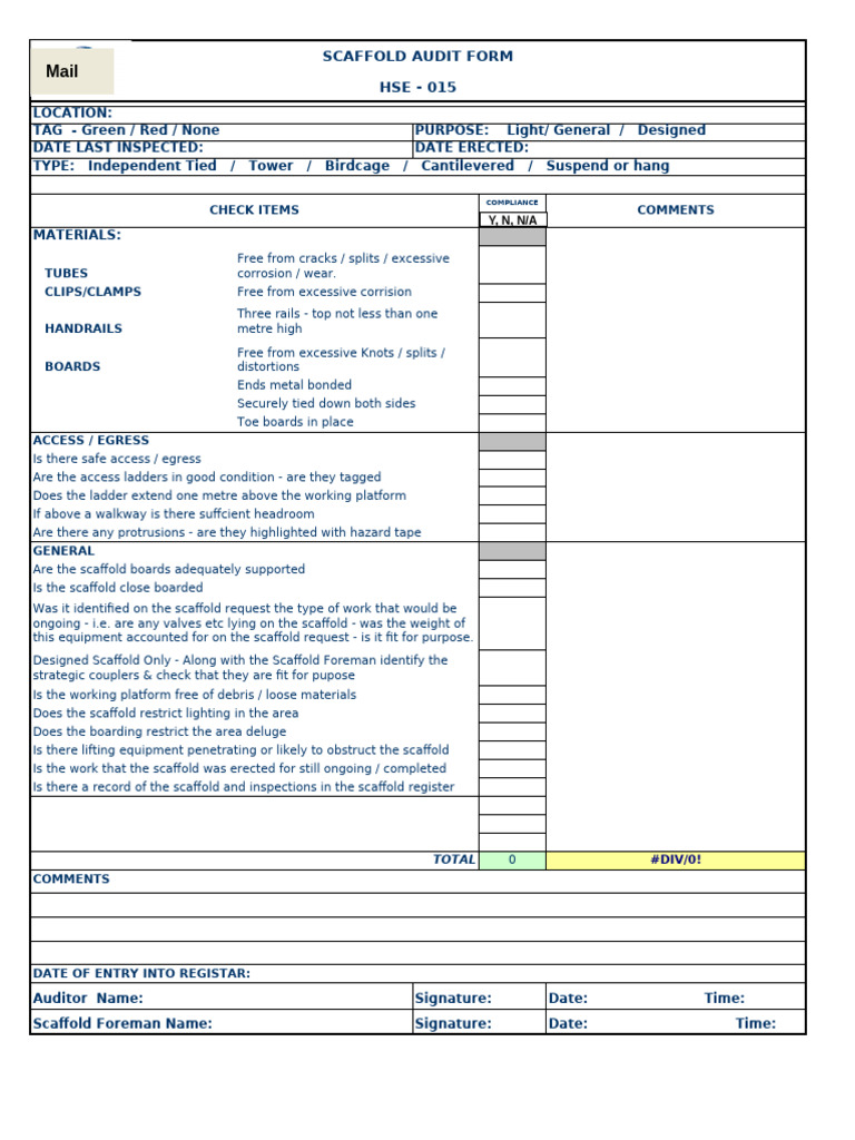 HSE-015 - Scaffold Audit Form | PDF