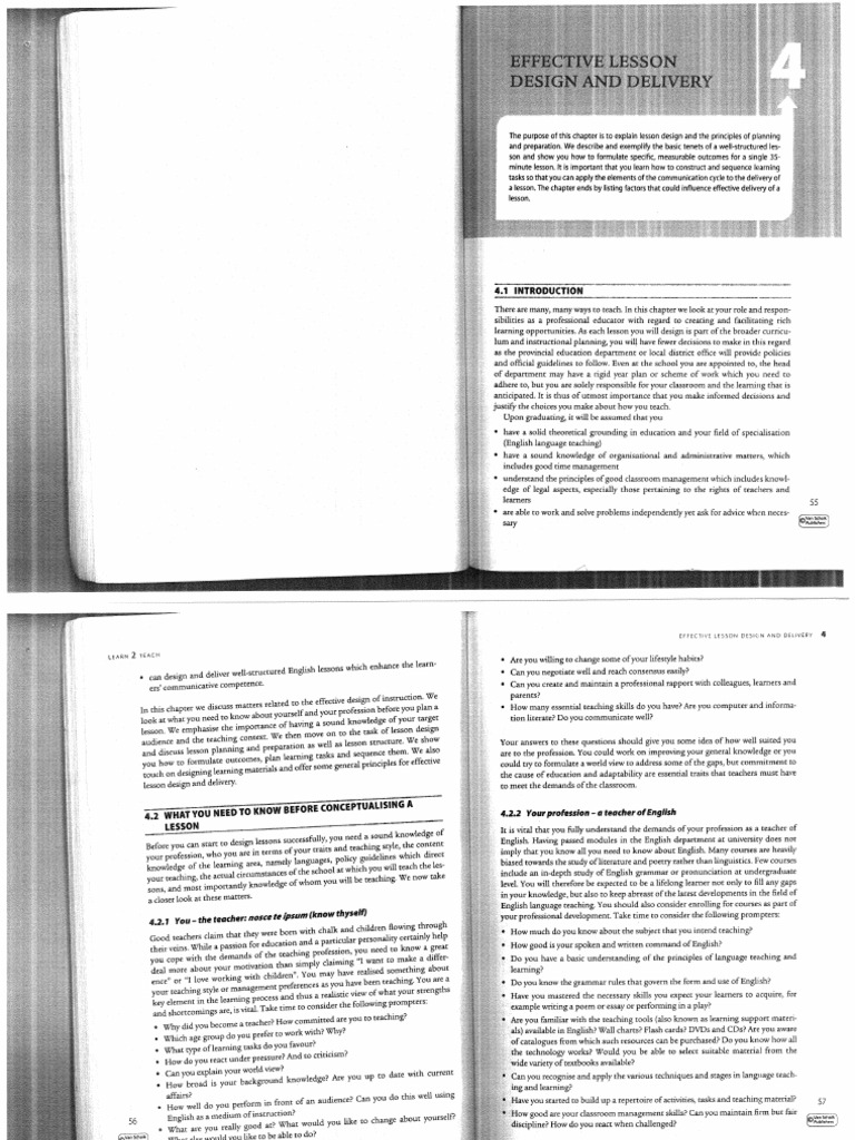 Learn2teach - Chapter4 - Lesson Design and Delivery | PDF