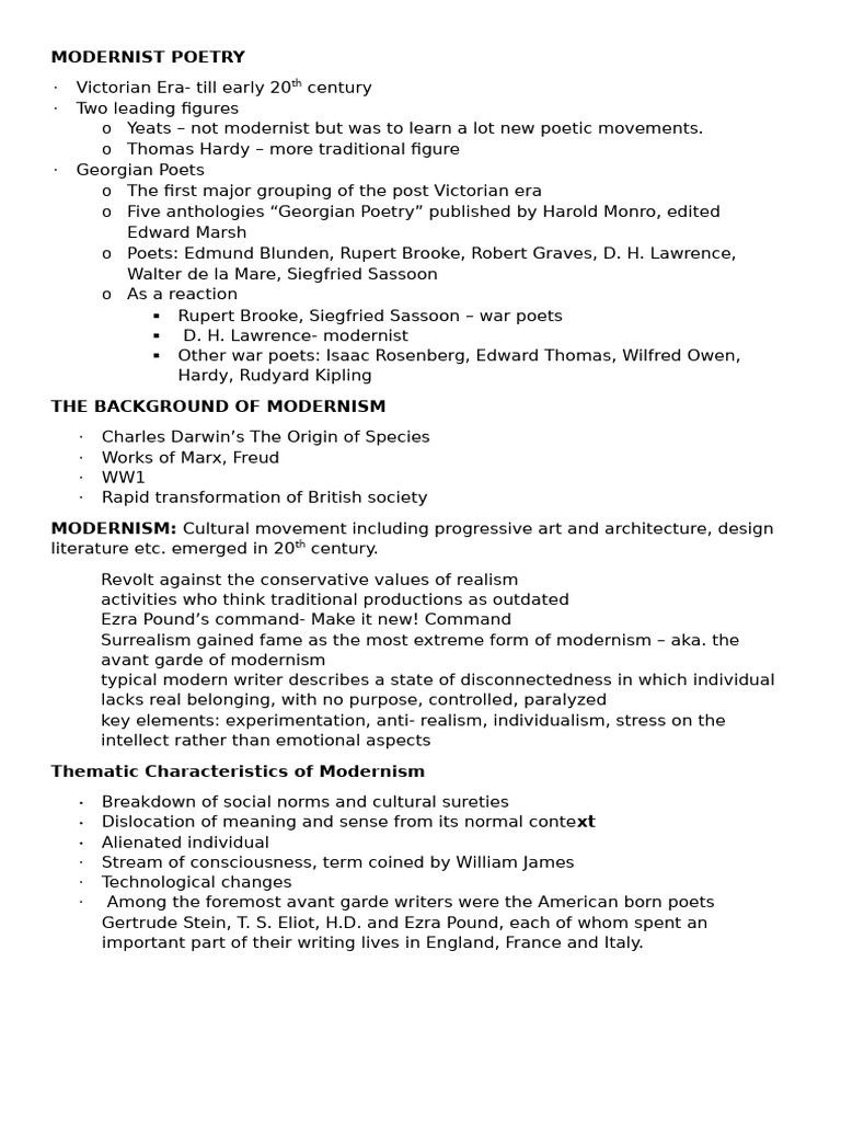 MODERNIST POETRY Slayt 1 Özet | PDF