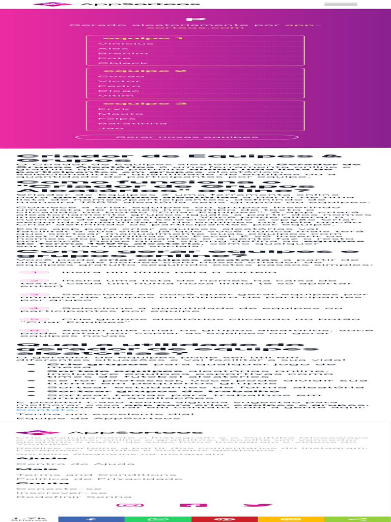 AppSorteos - Gerador de Equipes & Grupos Aleatórios | PDF