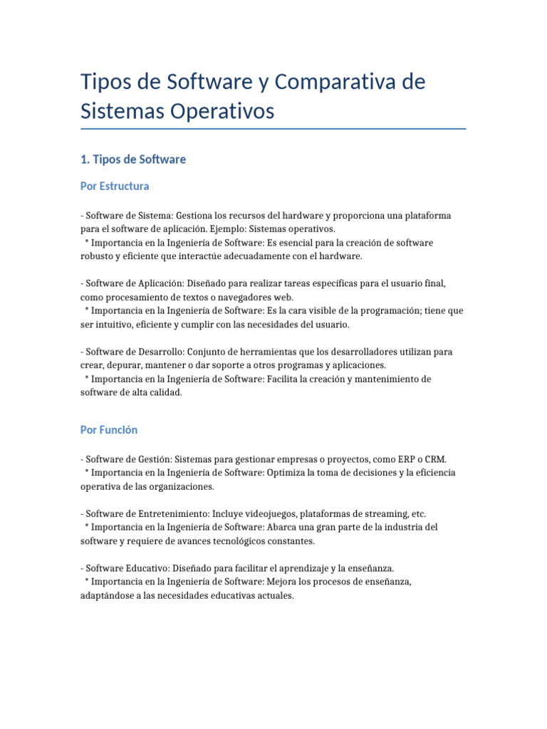 Tipos de Software y Comparativa SO Fernando Alexis | PDF