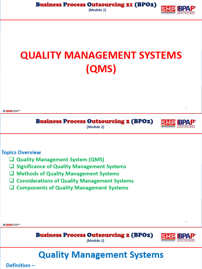 Bpo2-Module 2 Quality Management Systems | PDF