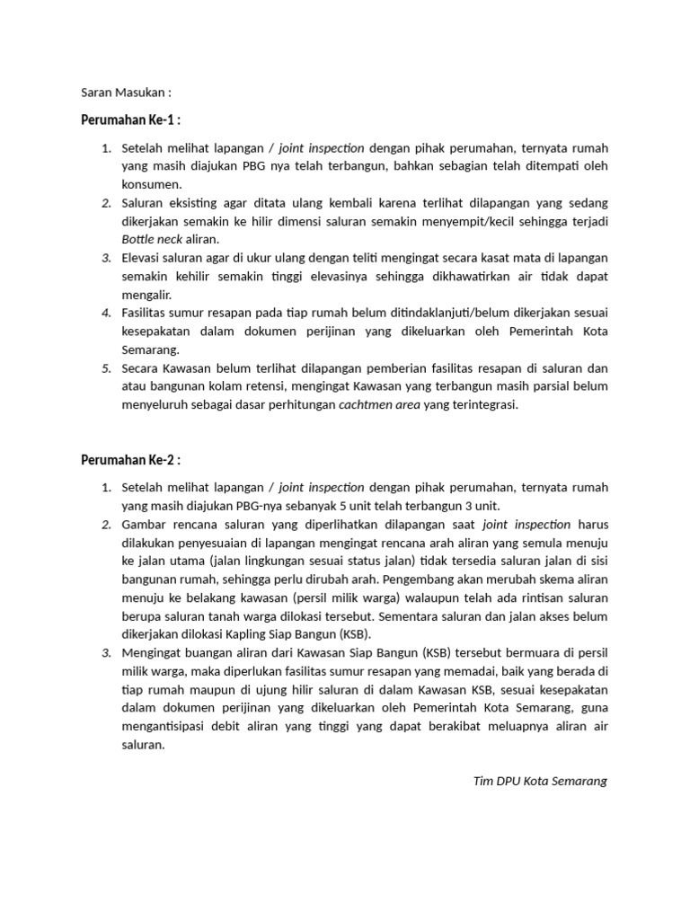 Saran Masukan Tim PBG | PDF
