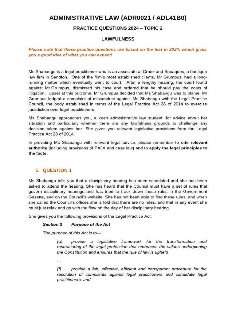 Topic 2 Practice Questions | PDF | Administrative Law | Finance & Money ...