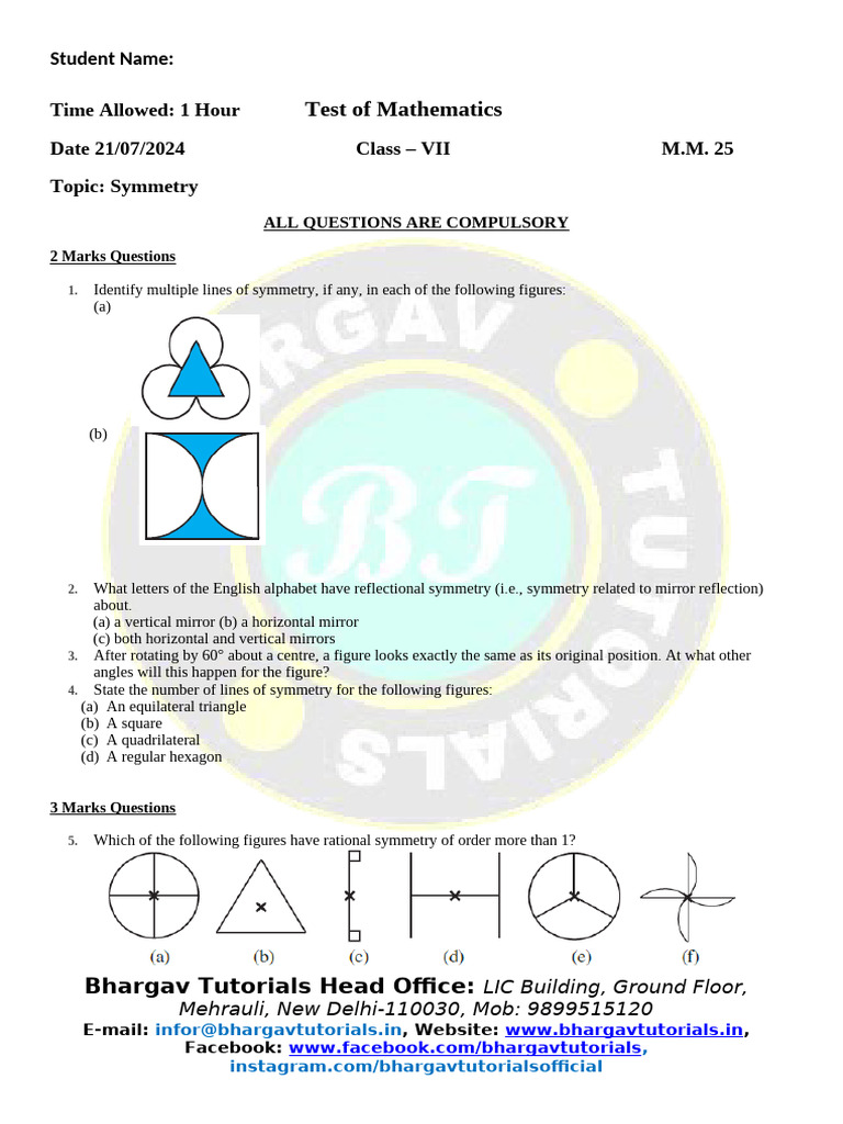 Test (Symmetry-VII) | PDF