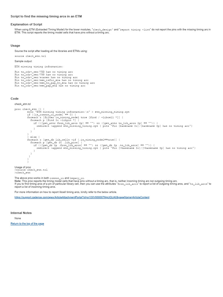 ETM Missing Timing Arcs Checker Script | PDF | Computers