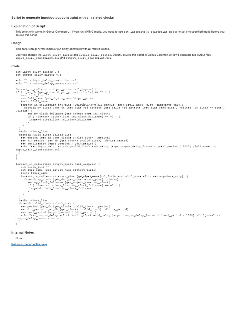 Script To Generate Input Output Constraint With All Related Clocks