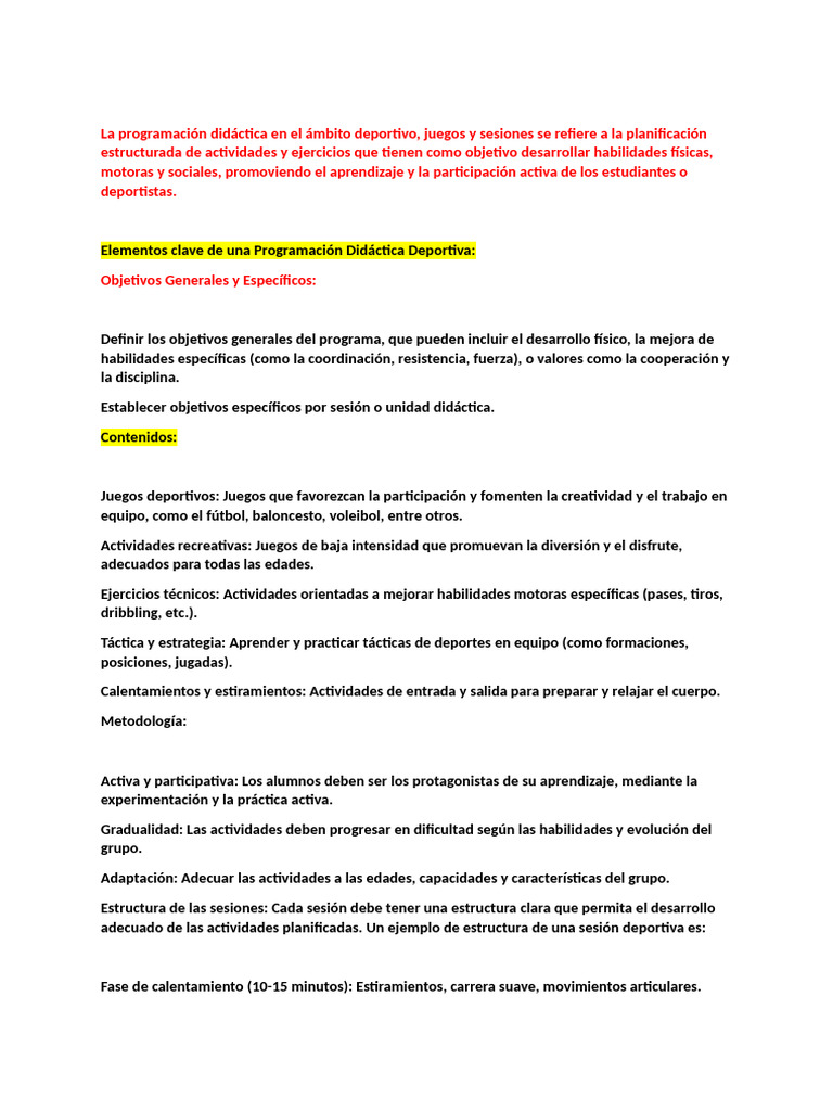 Programación Didáctica Deportiva Efectiva | PDF | Art | Self-Improvement